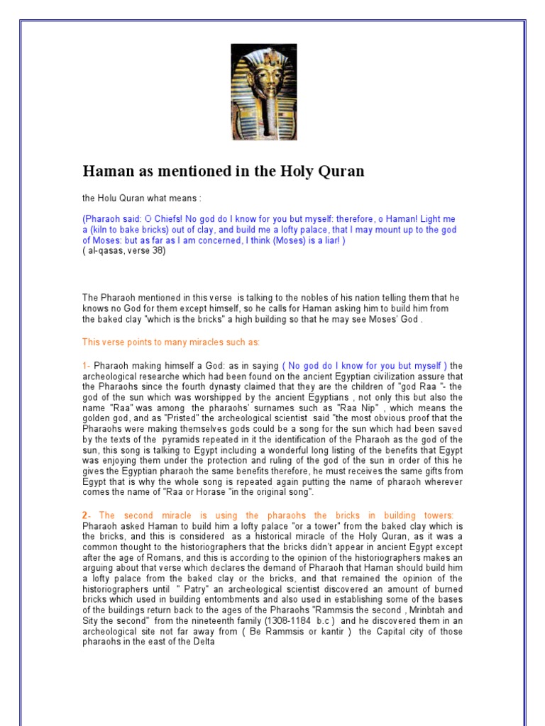 Pharaoh, Haman, and Miracles in Quran | PDF | Pharaoh | Moses