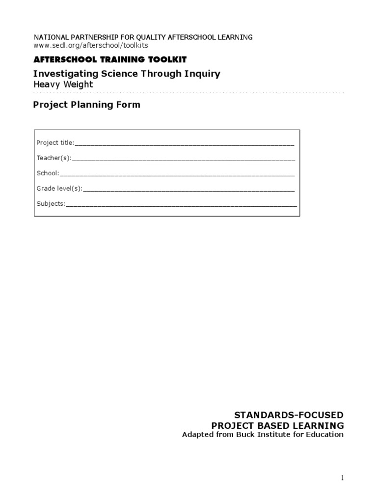 PBL Planning Form | PDF | Project Based Learning | Sharing