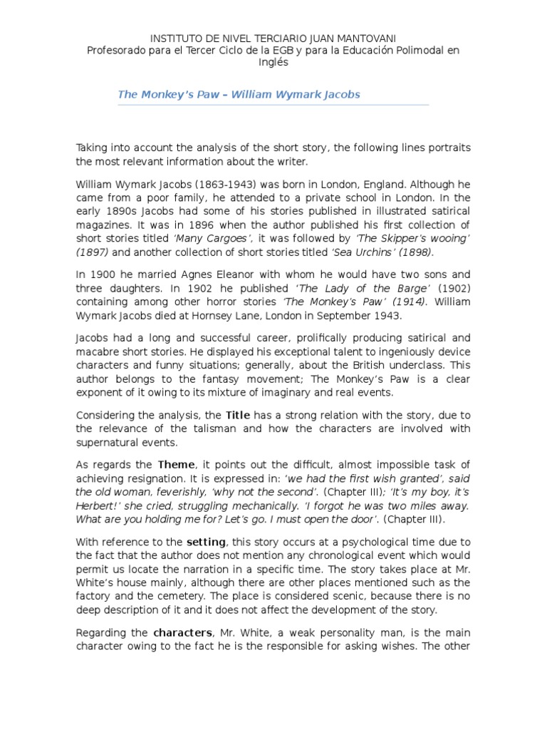 The Monkey's Paw | PDF | W. W. Jacobs