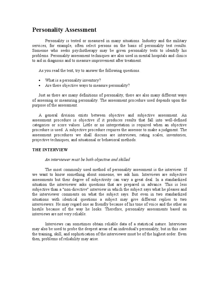 Personality Assessment: The Interview | PDF | Tests | Emergence