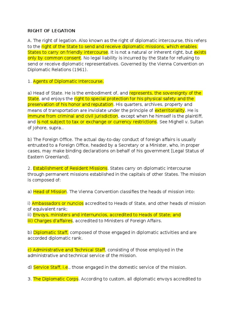 Right of Legation | Consul (Representative) | Diplomatic Rank