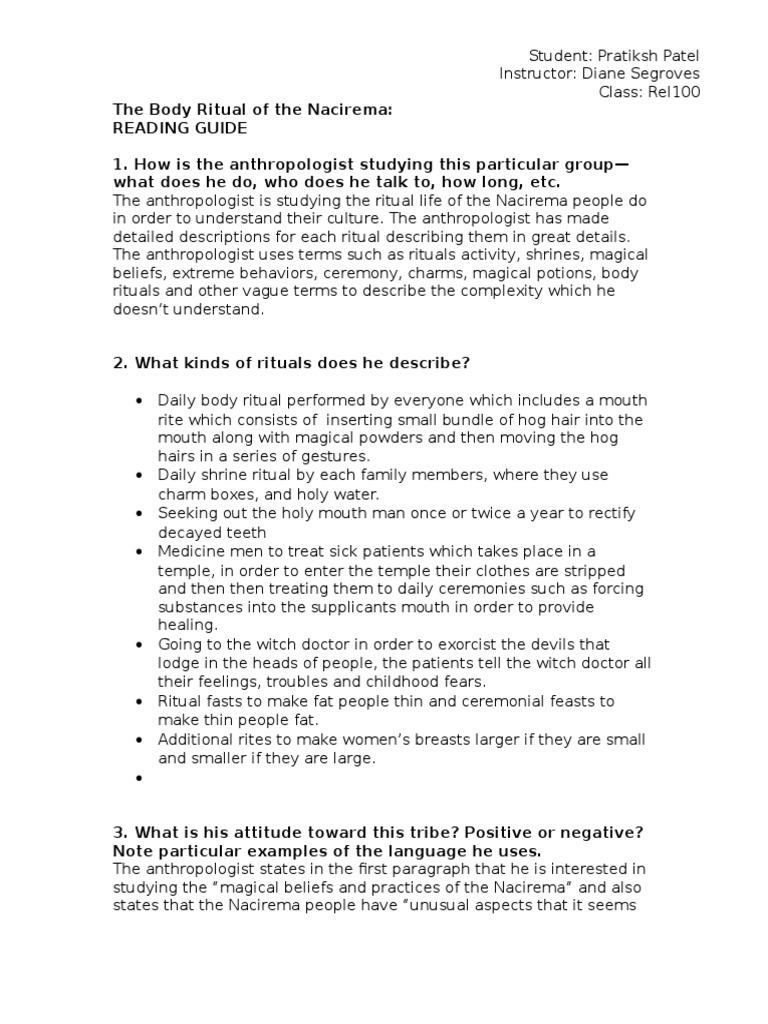 Nacirema Rituals Study Guide | PDF | Rituals | Anthropology
