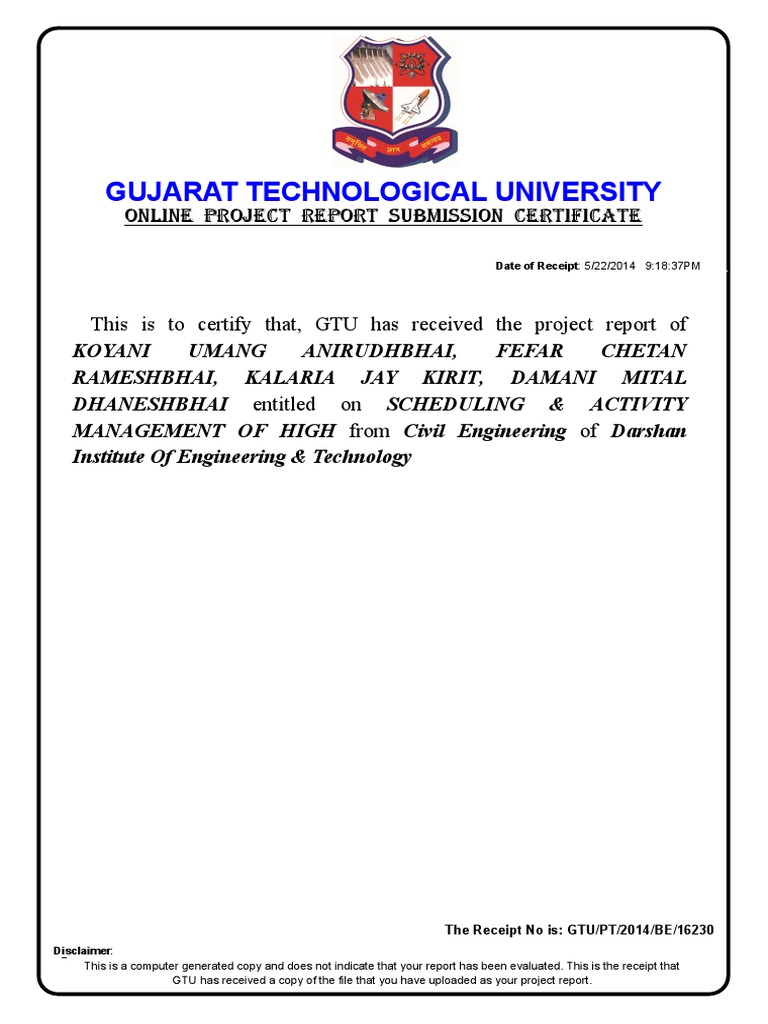 GTU Project Certificate | PDF