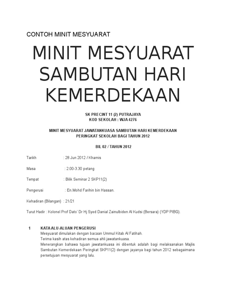 Contoh Minit Mesyuarat | PDF