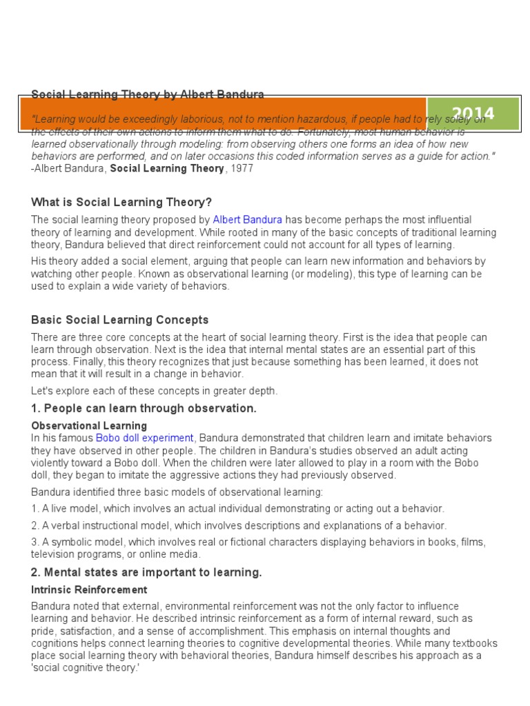 Social Learning Theory by Albert Bandura | PDF | Behaviorism | Theory ...