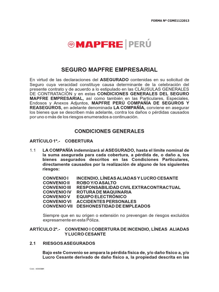 Cond Multiriesgo Empresarial Mapfre | Póliza de seguros | Seguros