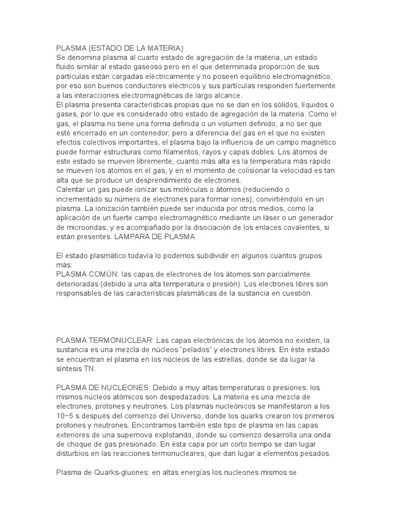 Plasma | PDF | Plasma (Física) | Fases de la materia