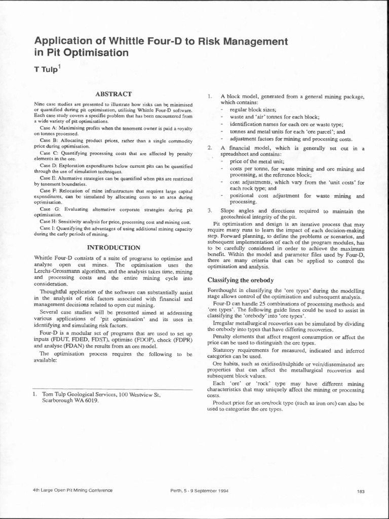 Application of Whittle 4D To Risk Manag. in OP Optimisation | PDF | Ore ...