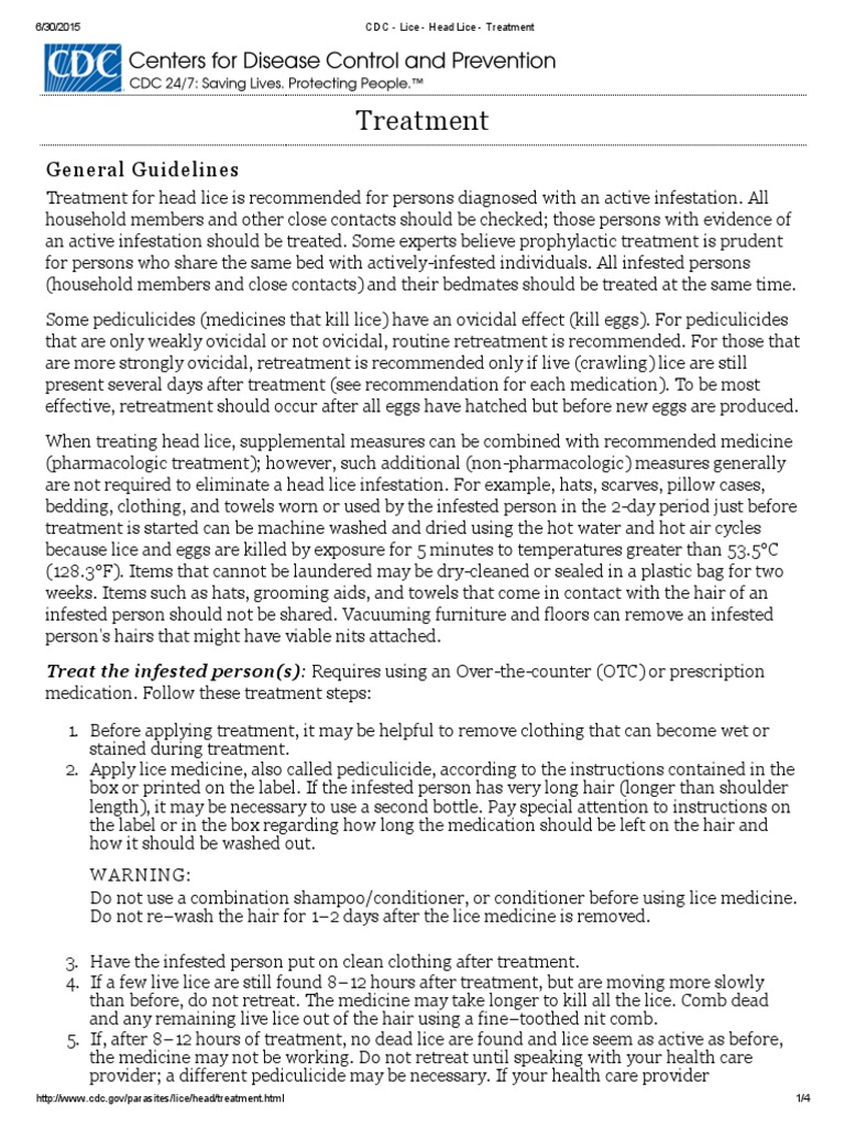 CDC Guidelines for Head Lice Treatment | PDF | Health Care | Medicine