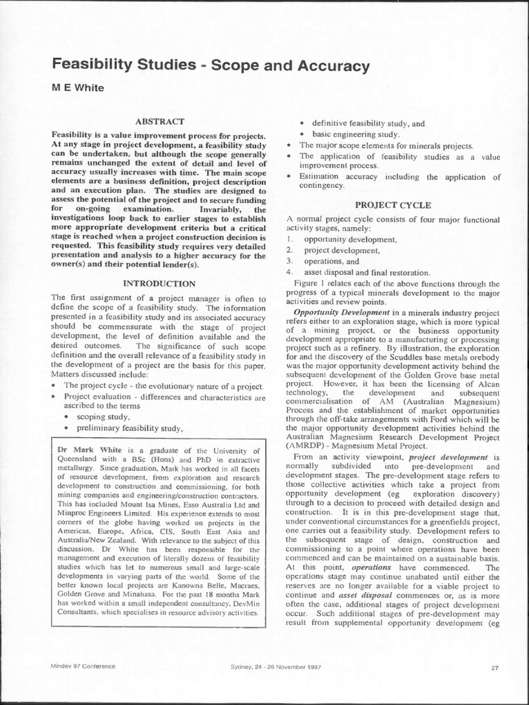 Feasibility Studies - Scope and Accuracy | PDF | Feasibility Study | Mining
