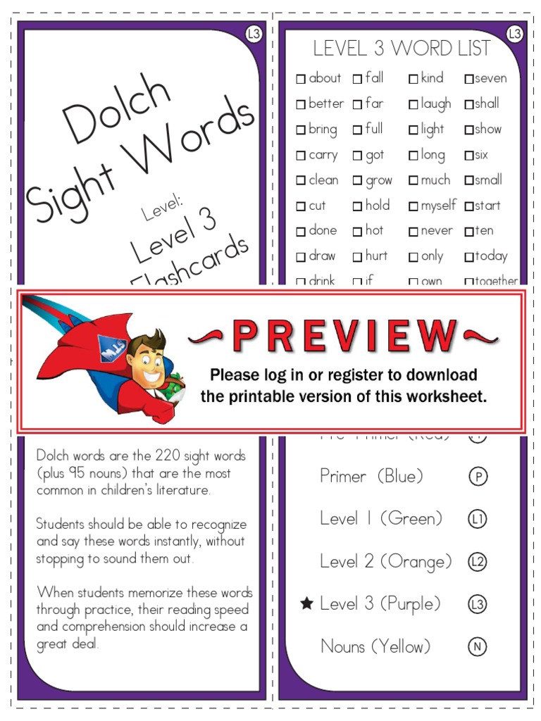 Level 3 Dolch Sight Words List | PDF