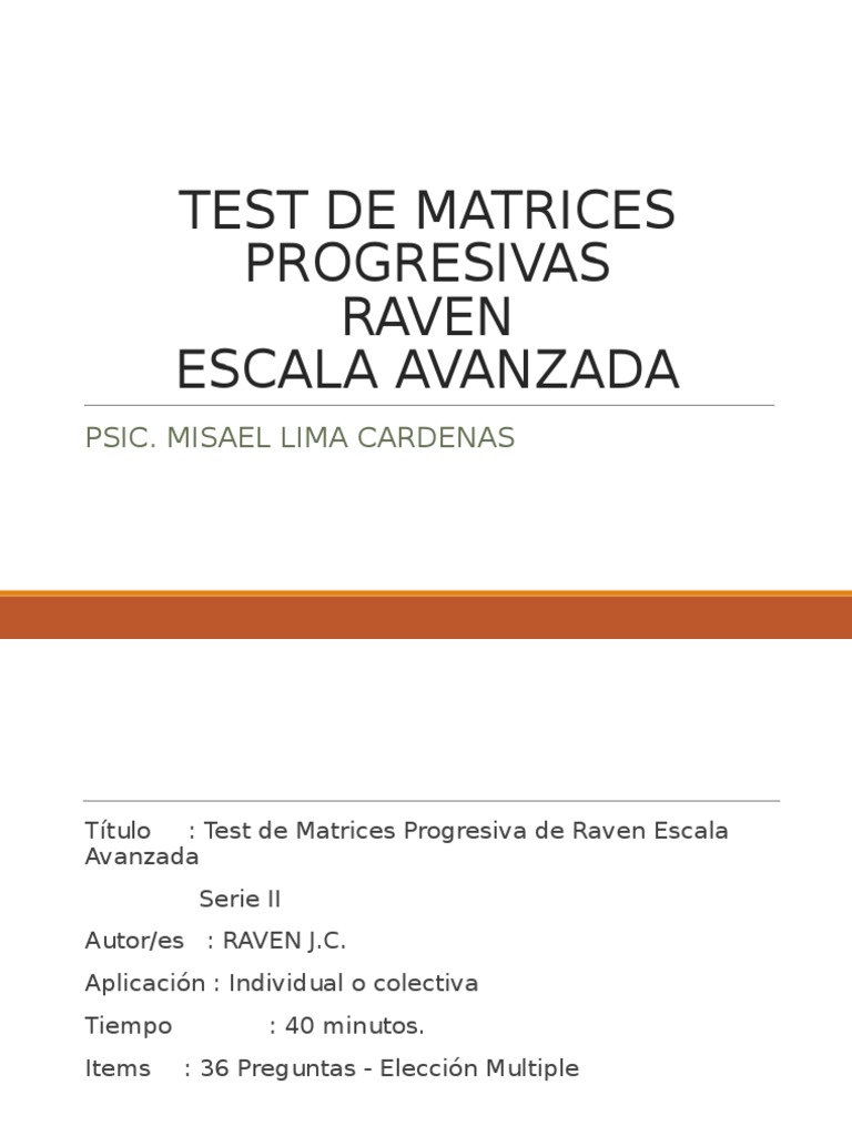 Test de Matrices Progresivas Escala Avanzada | PDF