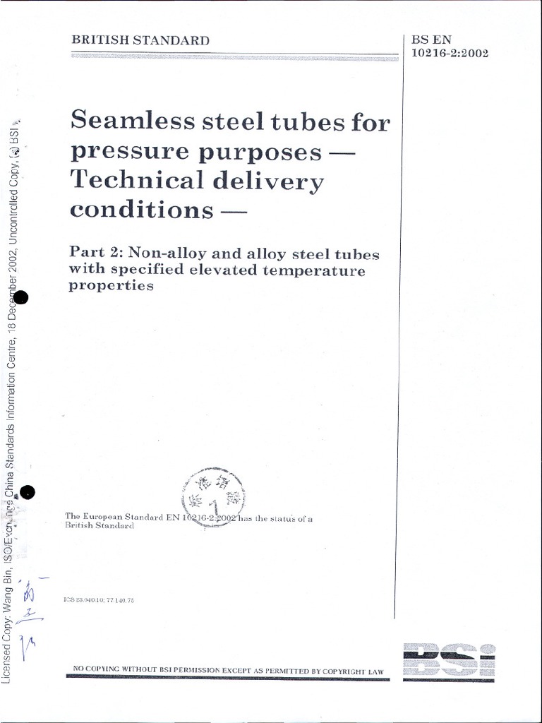 BS en 10216 Seamless Steel Tubes For Pressure Purposes Technical ...