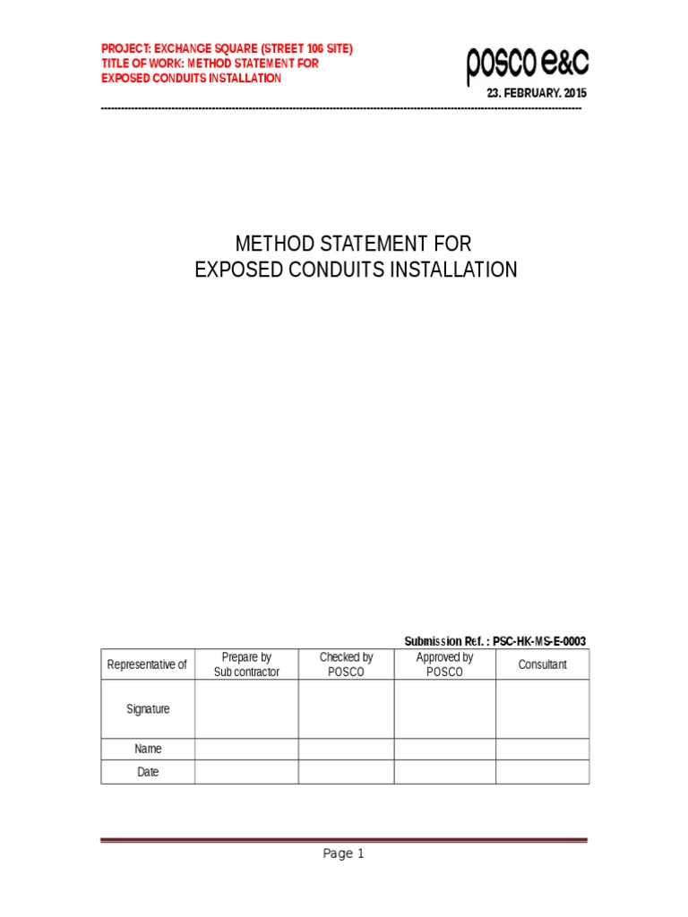 Method Statement For Exposed Conduits Installation | PDF | Pipe (Fluid ...