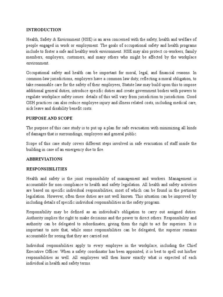 HSE Case Study | Occupational Safety And Health | Employment