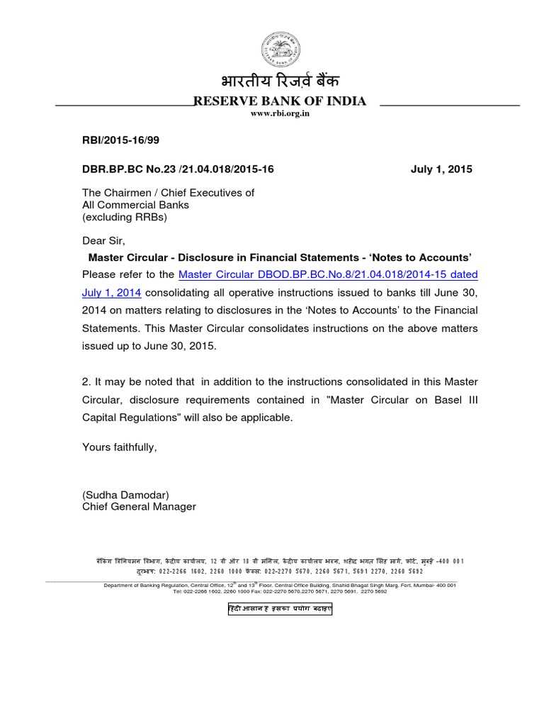 Master Circular Disclosure in Financial Statements Notes To Accounts ...