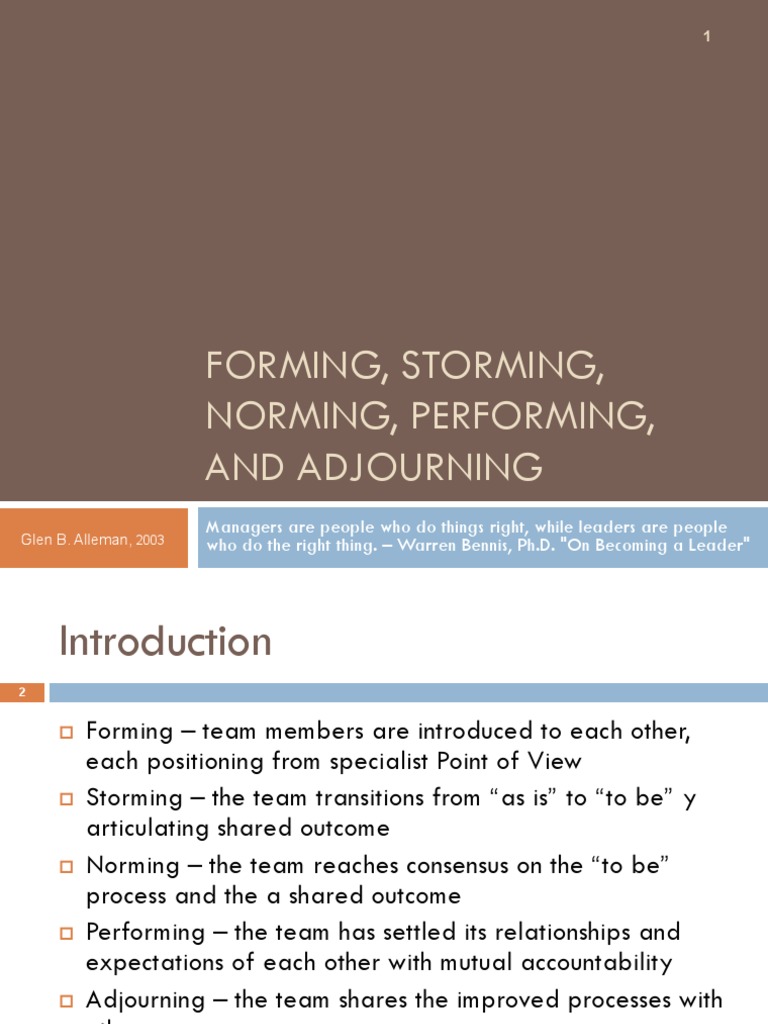 Forming, Storming, Norming, Performing, and Adjourning | PDF | Identity ...