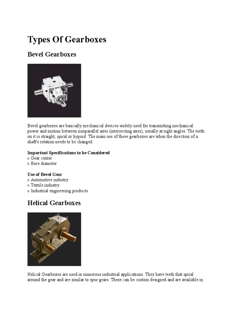 Types of Gearboxes | PDF | Transmission (Mechanics) | Gear