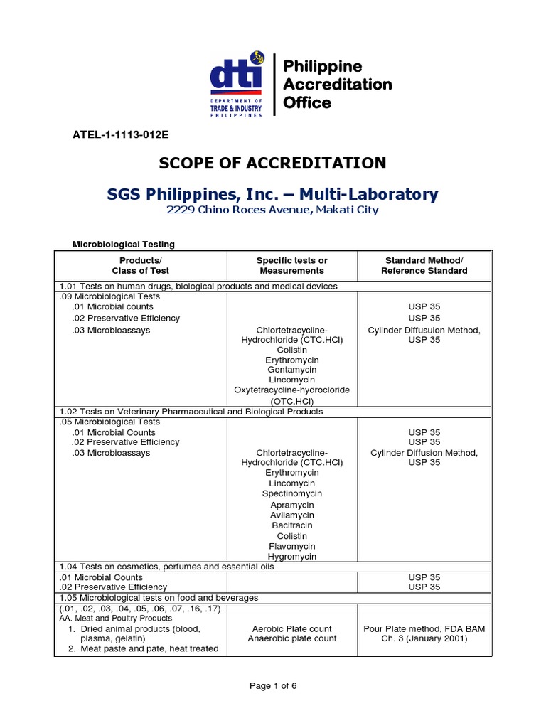 Scope of Accreditation SGS PDF | PDF | Milk | Drink