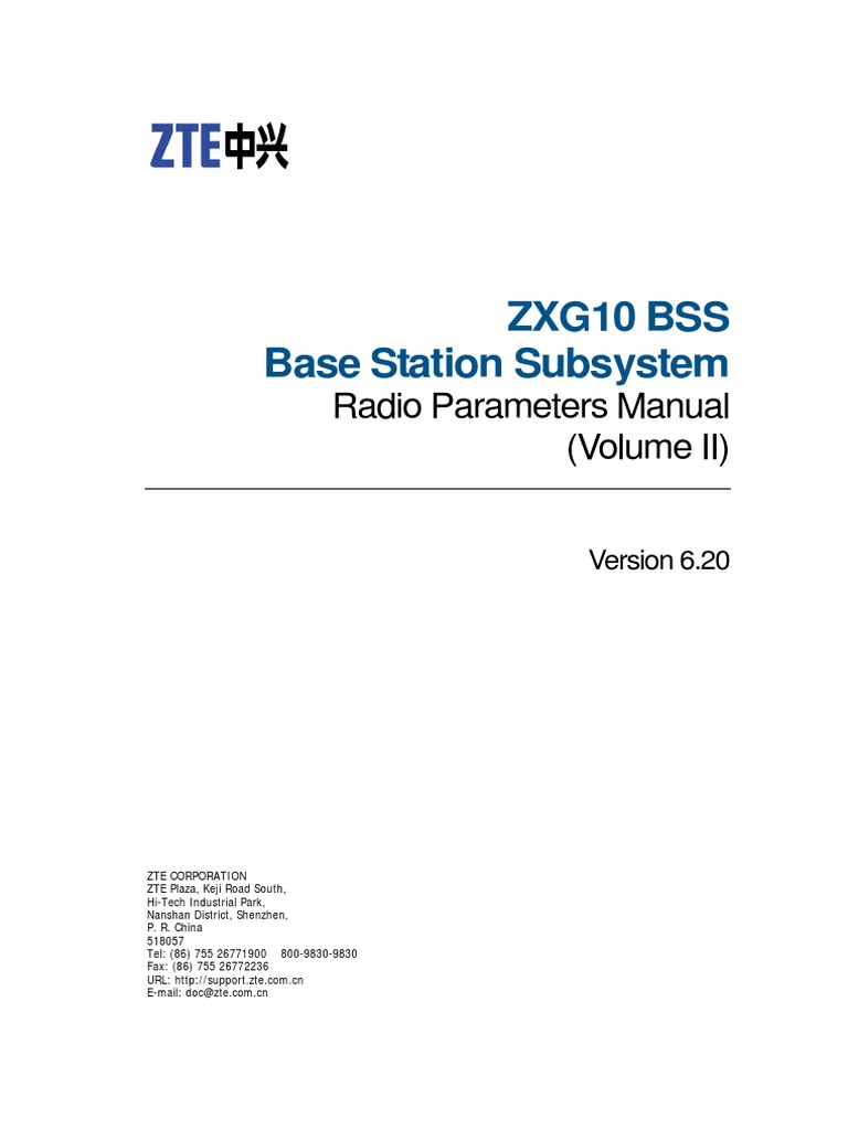 Radio Parameters Manual (Volume II) ZTE 2G PDF | PDF ...