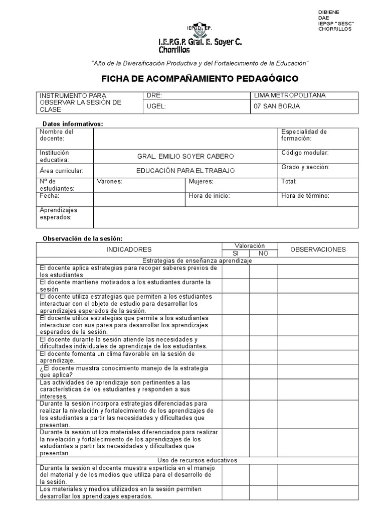 Ficha de Acompañamiento 2015 | PDF | Maestros | Calidad de vida