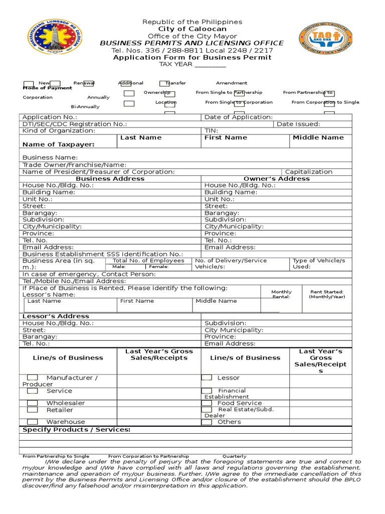 Business Permits and Licensing Office: City of Caloocan | PDF