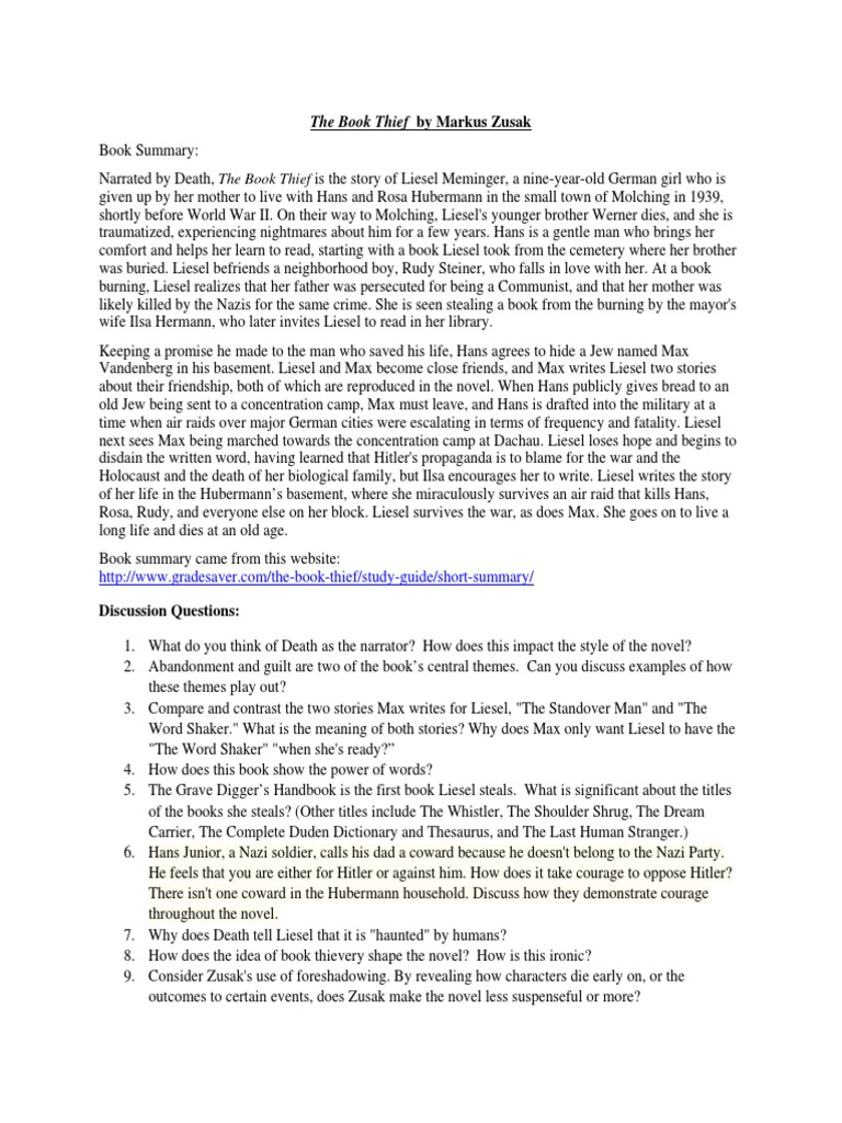 The Book Thief - Summary | PDF | Unrest