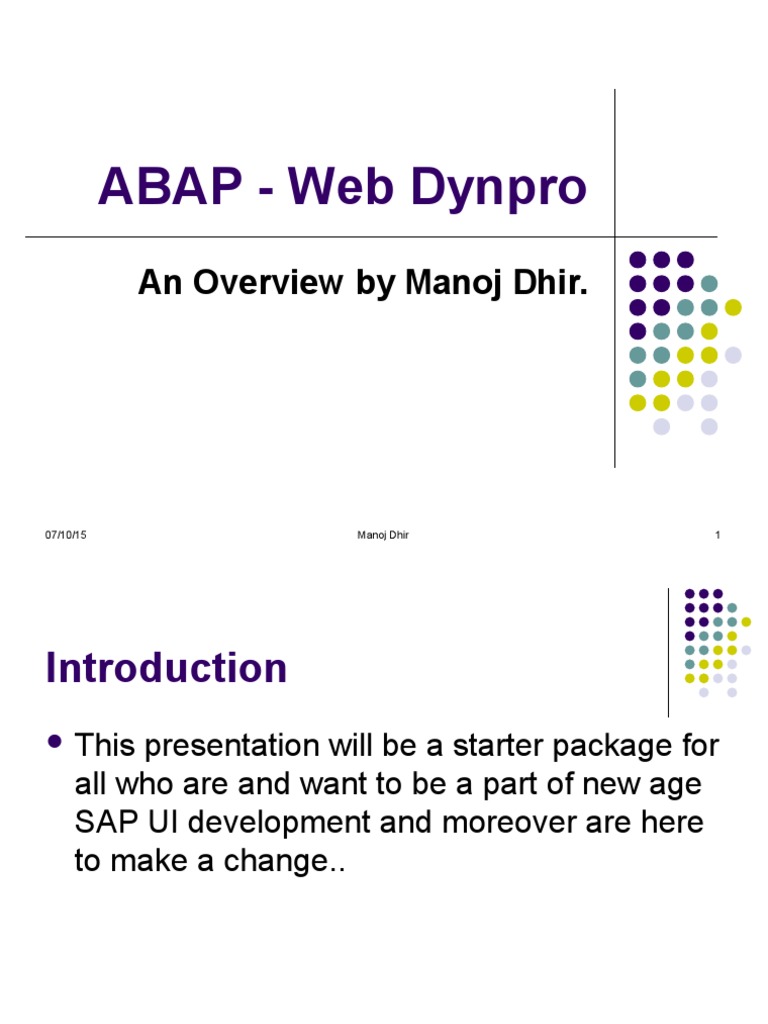 ABAP - Web Dynpro: An Overview by Manoj Dhir | PDF | Model–View–Controller | Application Software