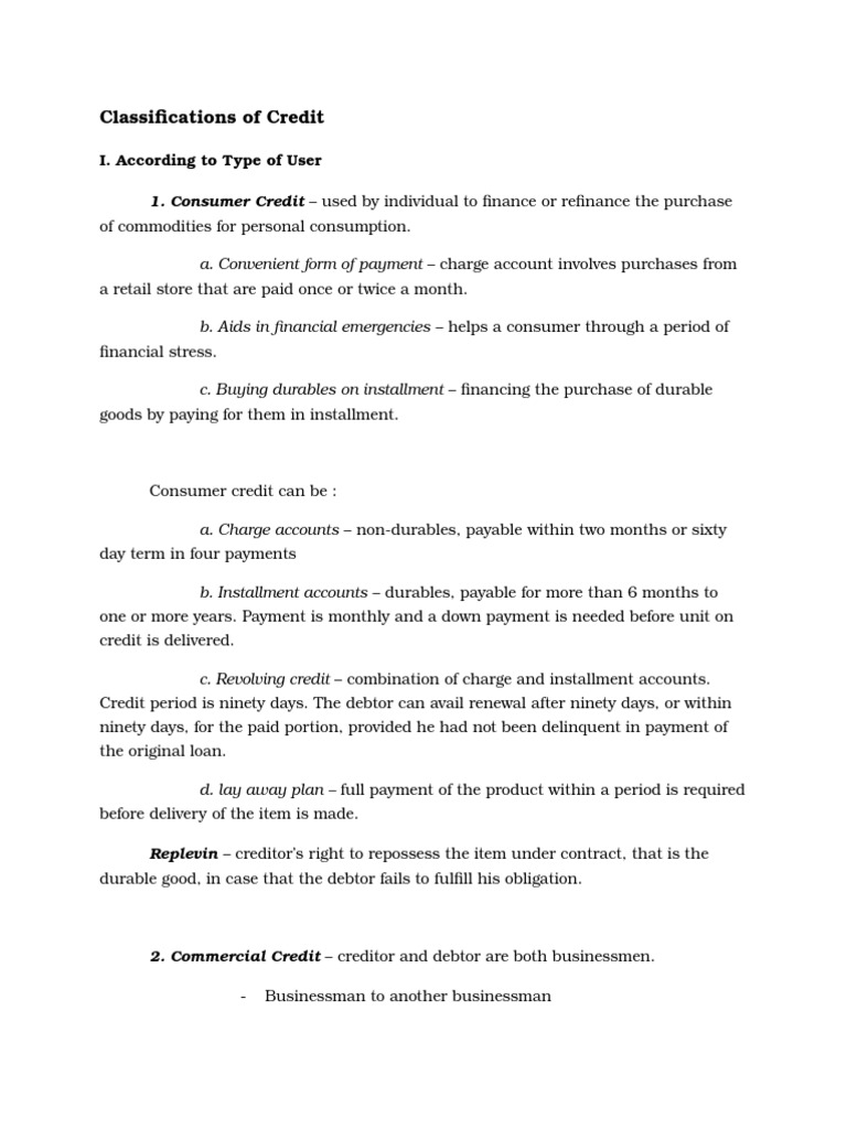 MIDTERM - LESSON 2 - Classifications of Credit | PDF | Credit | Finance ...