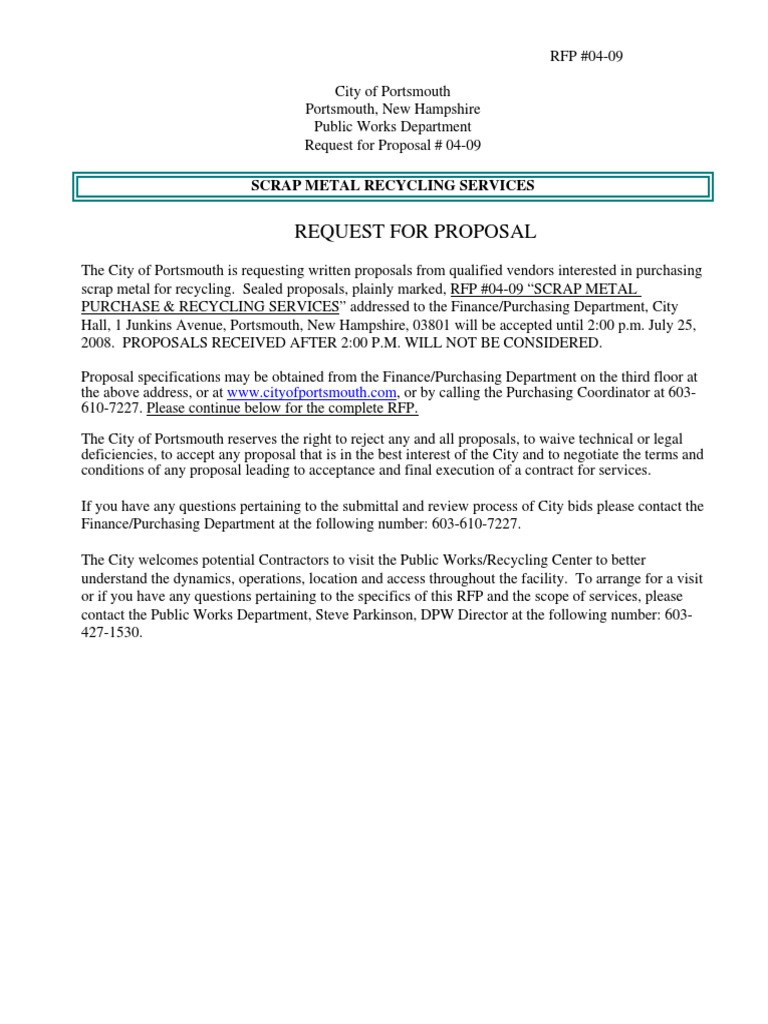 04 09 | PDF | Request For Proposal | Scrap