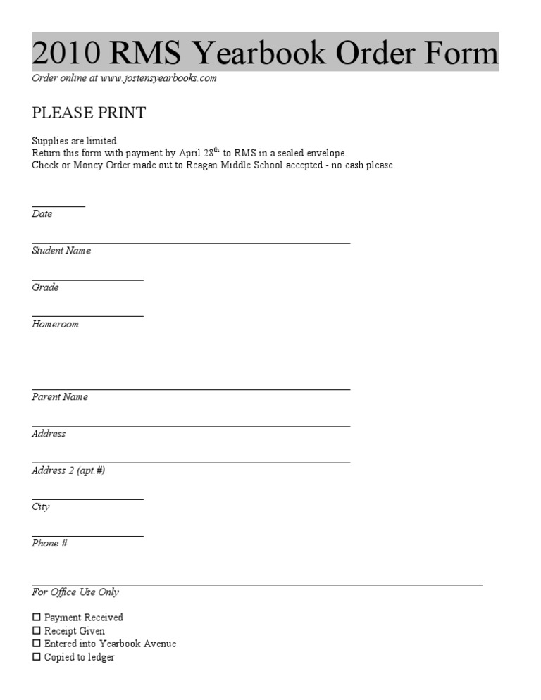 2010 RMS Yearbook Order Form | PDF