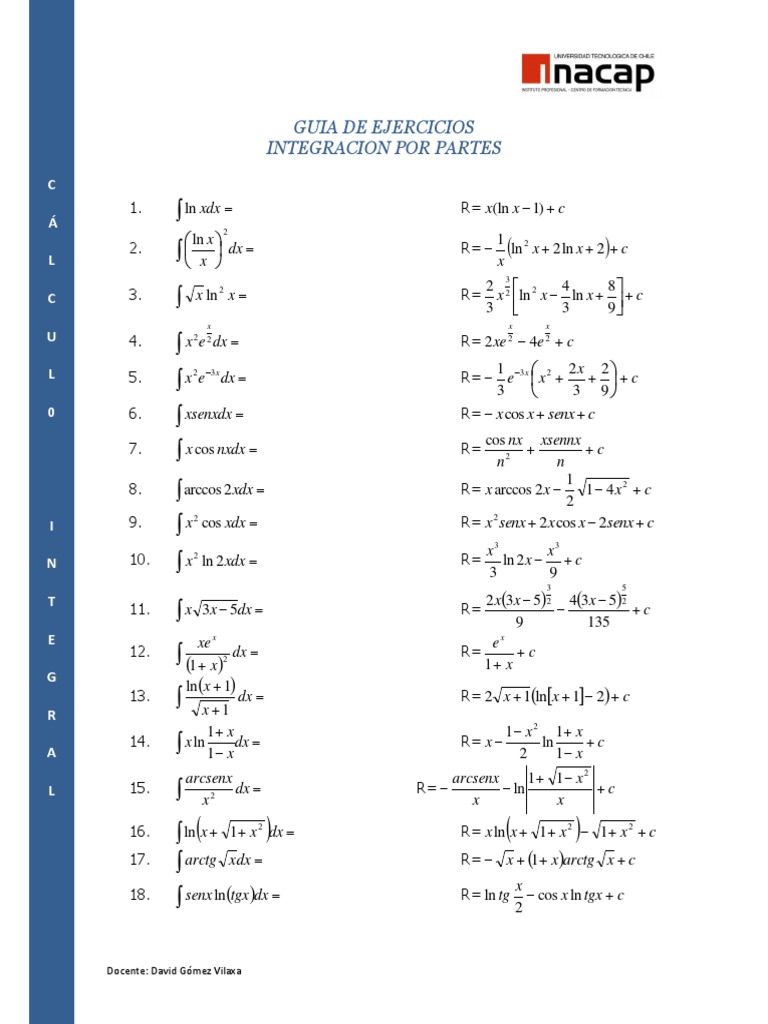 Guia de Ejercicios Integrales Por Partes | PDF