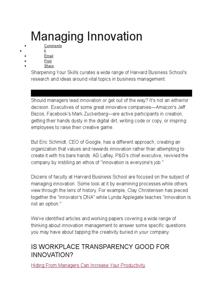 Managing Innovation | PDF | Innovation | Entrepreneurship