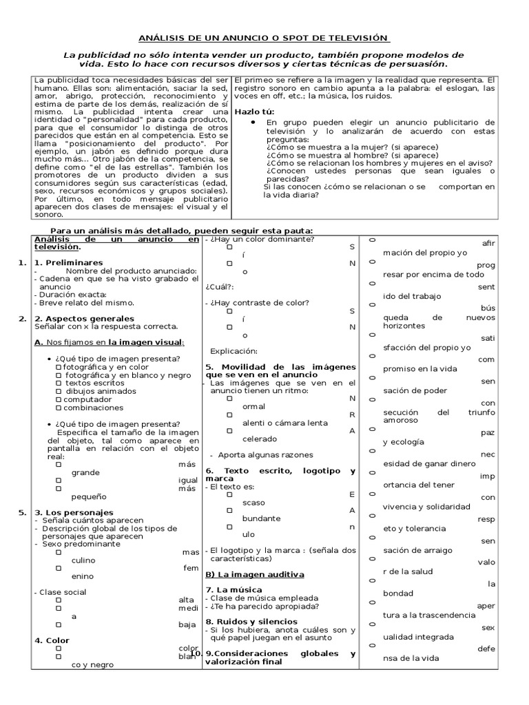 Guía+Análisis+de+un+anuncio+o+spot+de+televisión | PDF | Producto ...