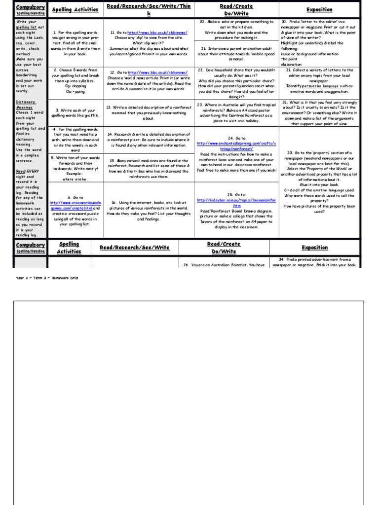 Year 6 Homework Grid | PDF | Newspapers | Communication