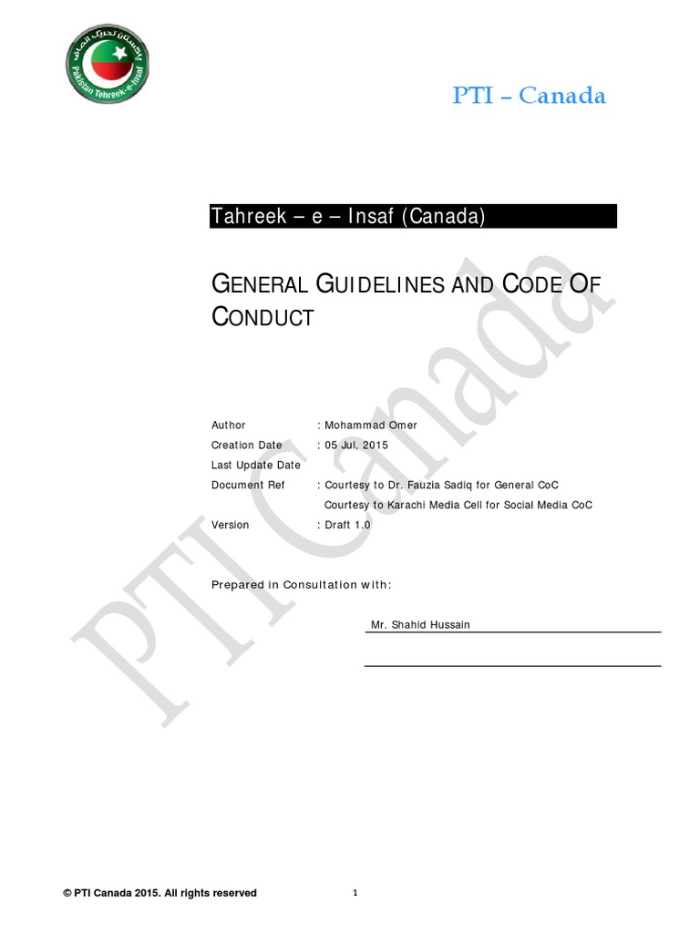 Code of Conduct PTI Canada | PDF | Twitter | Social Media