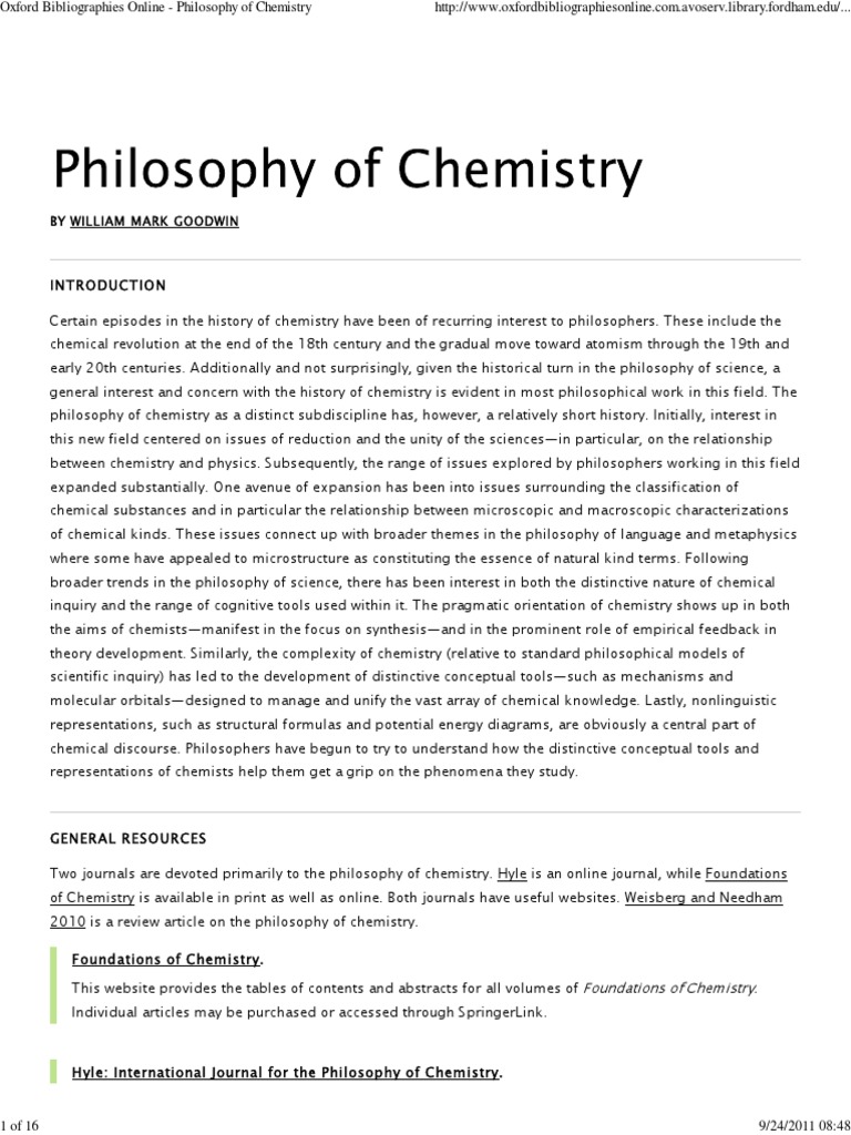 Philosophy of Chemistry | PDF | Reductionism | Chemistry