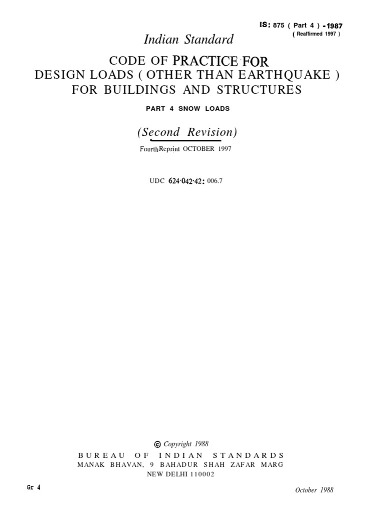 Indian Standard: Code of Practice, For Design Loads (Other Than ...
