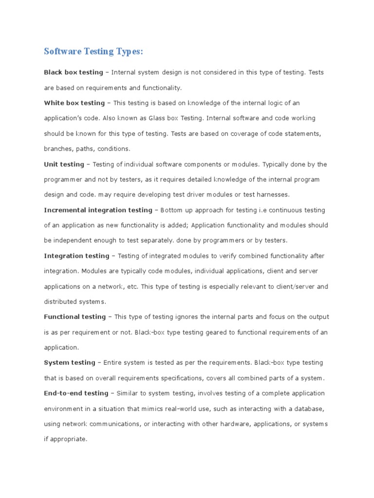 Software Testing Types | PDF