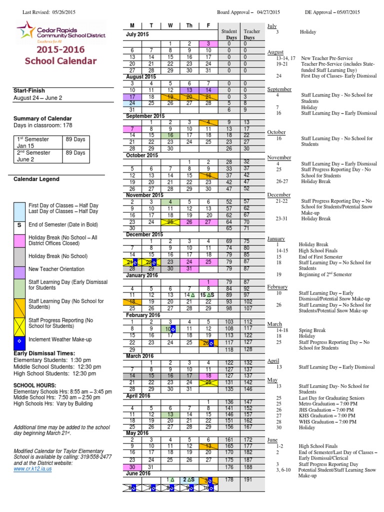 2015-2016 School Calendar Overview | PDF | Academic Term | Schools
