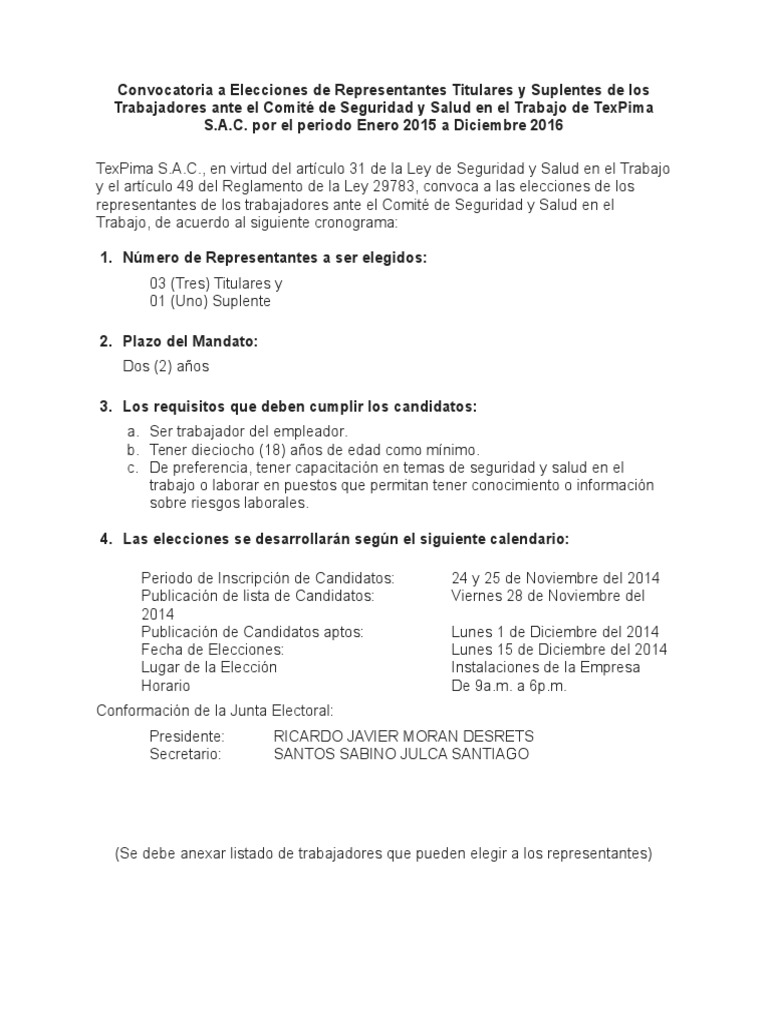 Formatos para El Proceso de Elección de Representantes Ante CSST | PDF ...