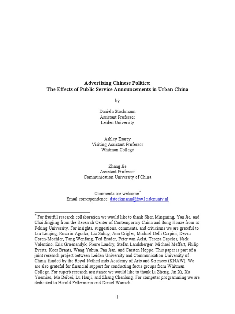 Advertising Chinese Politics: The Effects of Public Service ...
