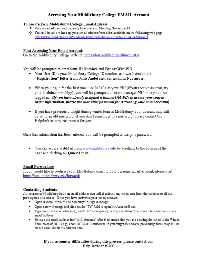 Accessing Middlebury College Email | PDF | Career & Growth