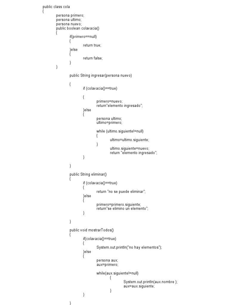 Implementación de Cola en Java | PDF