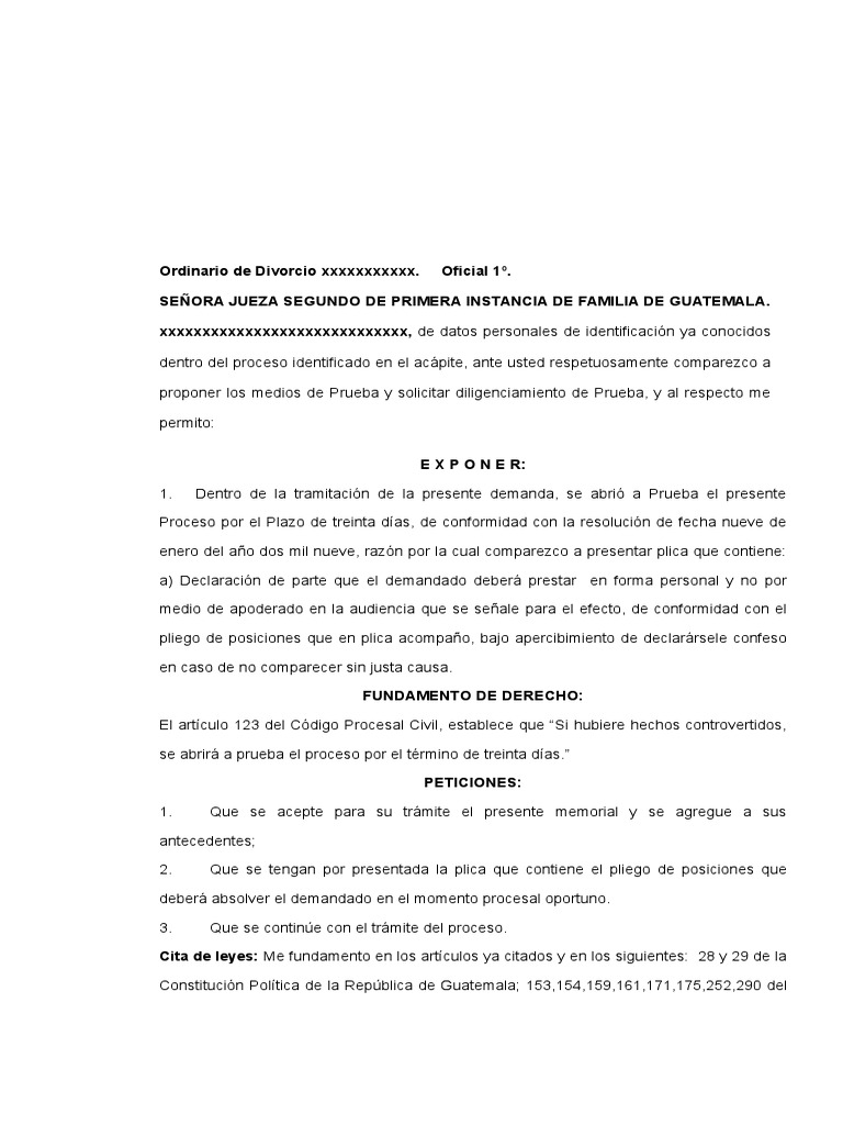 Proposicion de Prueba en Juicio Ordinario de Divorcio y La Plica | PDF | Evidencia (ley) | Divorcio