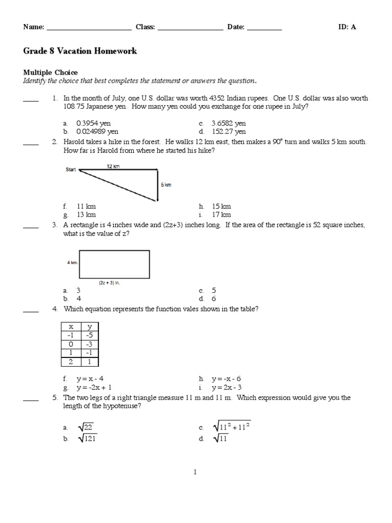 Grade 8 Math Homework | PDF | Angle | Elementary Geometry
