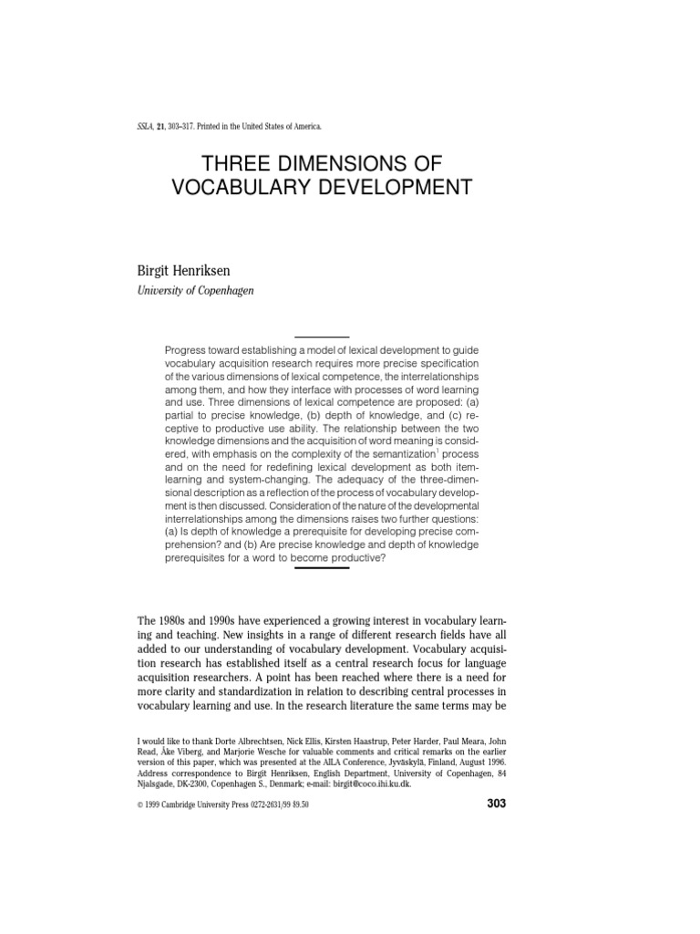 Three Dimensions Of-Vocabulary Development | PDF | Vocabulary ...