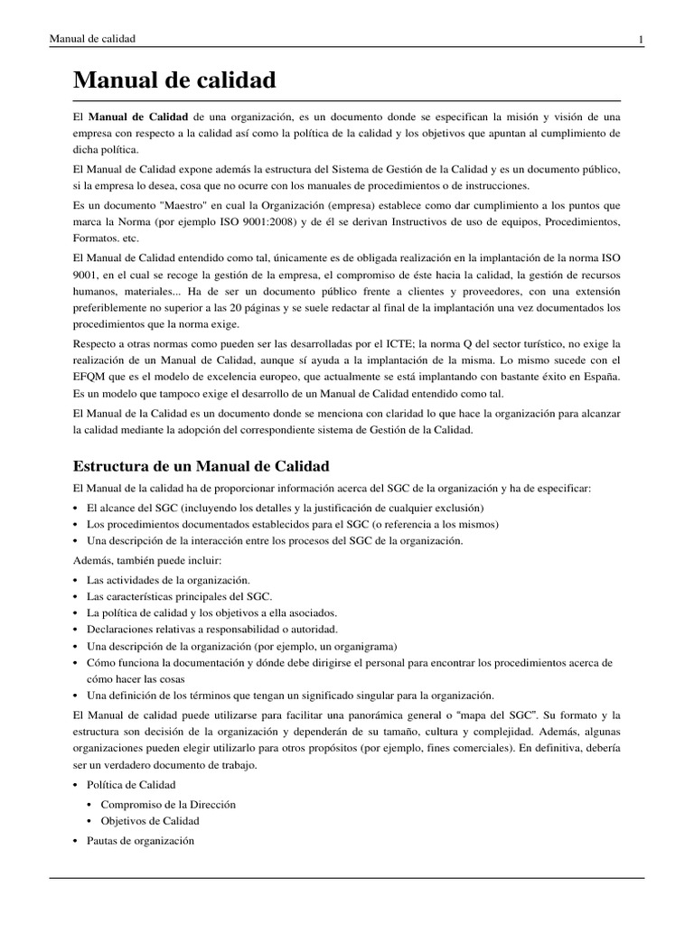 Que es el manual de Calidad.pdf | Gestión de la calidad | Calidad ... Que es el manual de Calidad.pdf | Gestión de la calidad | Calidad ...