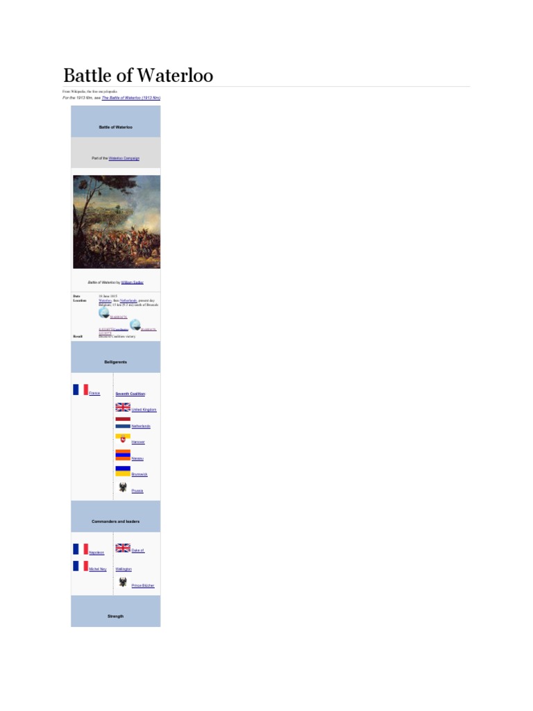 Battle of Waterloo | PDF | Battle Of Waterloo | Arthur Wellesley