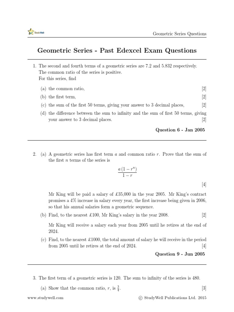 Geometric Series Exam Questions | PDF | Summation | Arithmetic